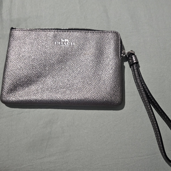 Coach | Bags | Coach Metallic Silver Wristlet With Strap | Poshmark